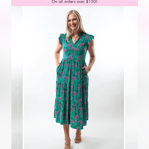 Liza Byrd | Dresses | Liza Byrd Green And Pink Floral Dress | Poshmark